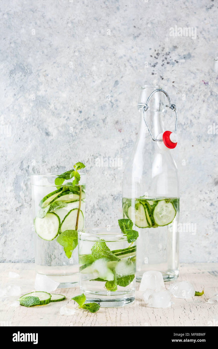 Summer fresh iced drink, mint and cucumber infused water, summer ...