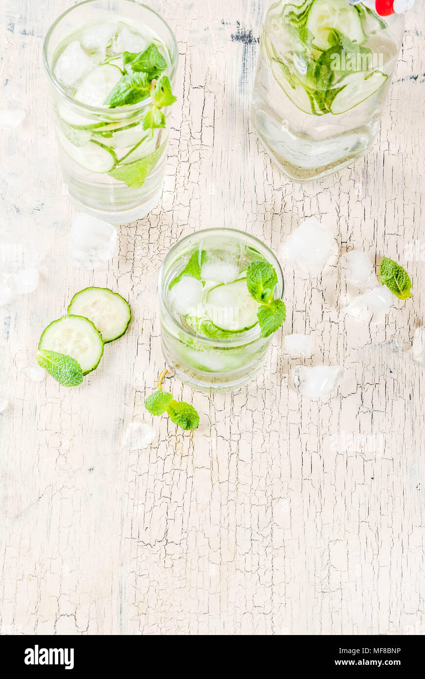 Summer fresh iced drink, mint and cucumber infused water, summer ...