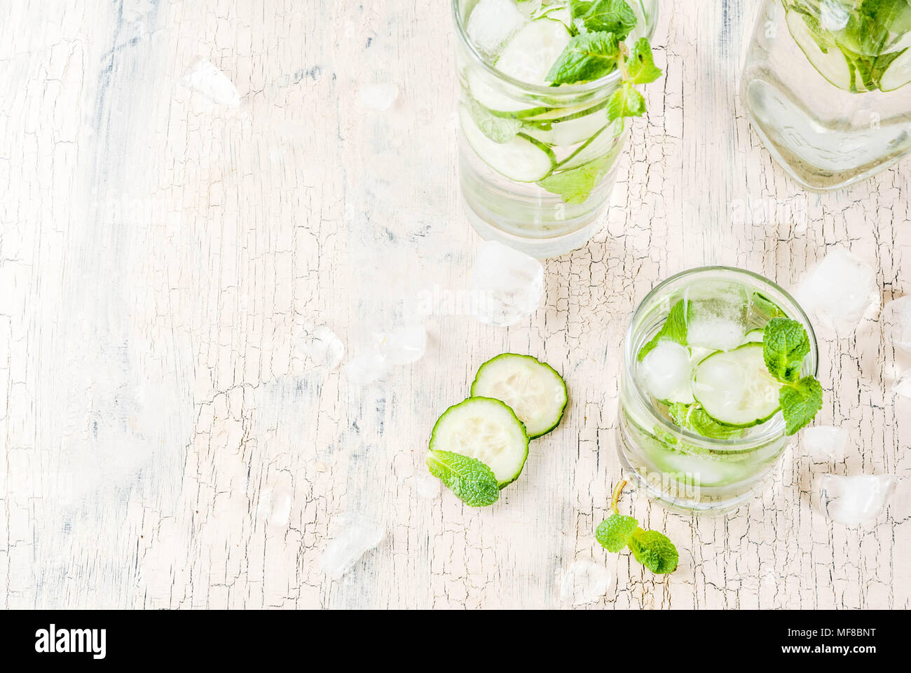 Summer fresh iced drink, mint and cucumber infused water, summer ...