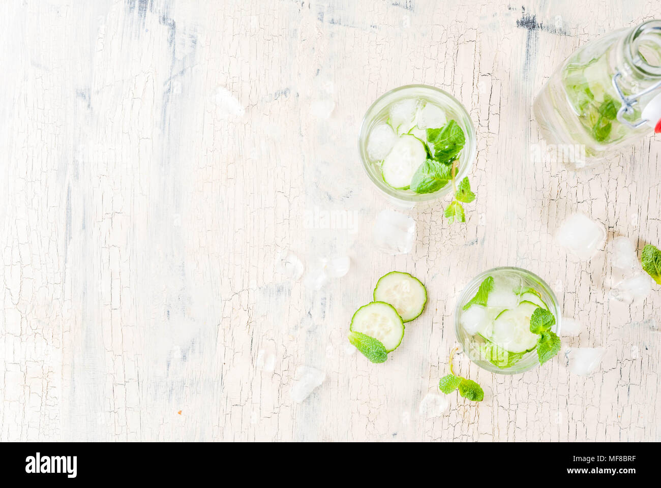 Summer fresh iced drink, mint and cucumber infused water, summer ...