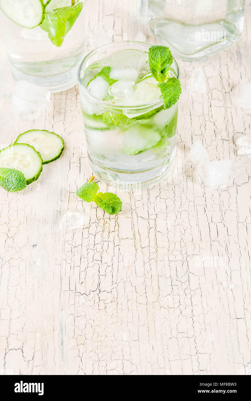 Summer fresh iced drink, mint and cucumber infused water, summer ...