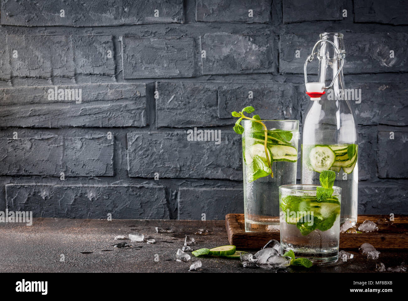 Summer fresh iced drink, mint and cucumber infused water, summer ...
