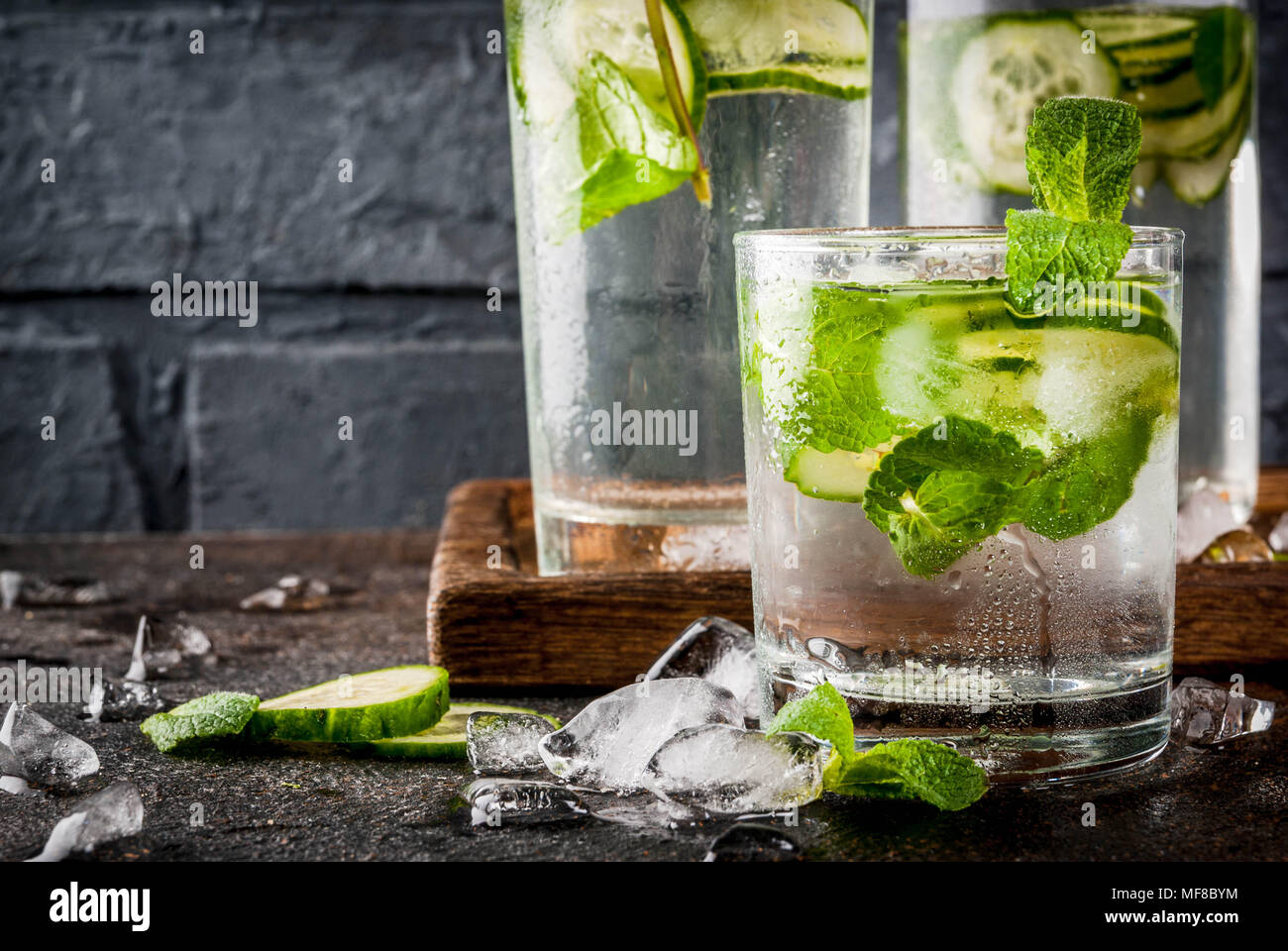Summer fresh iced drink, mint and cucumber infused water, summer ...