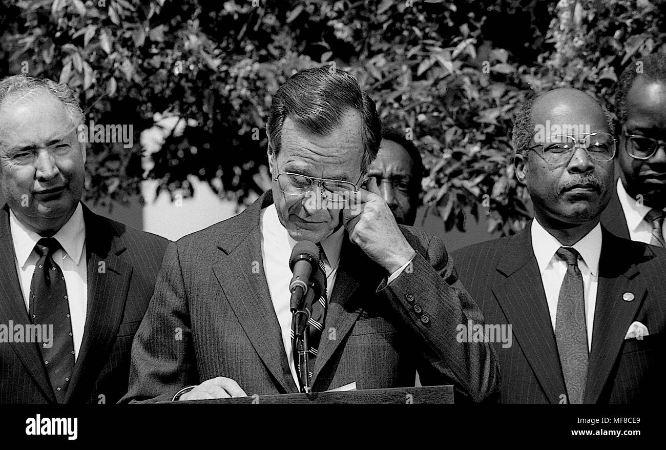 Washington, DC., USA, April 28, 1989 President George H.W. Bush signing ...