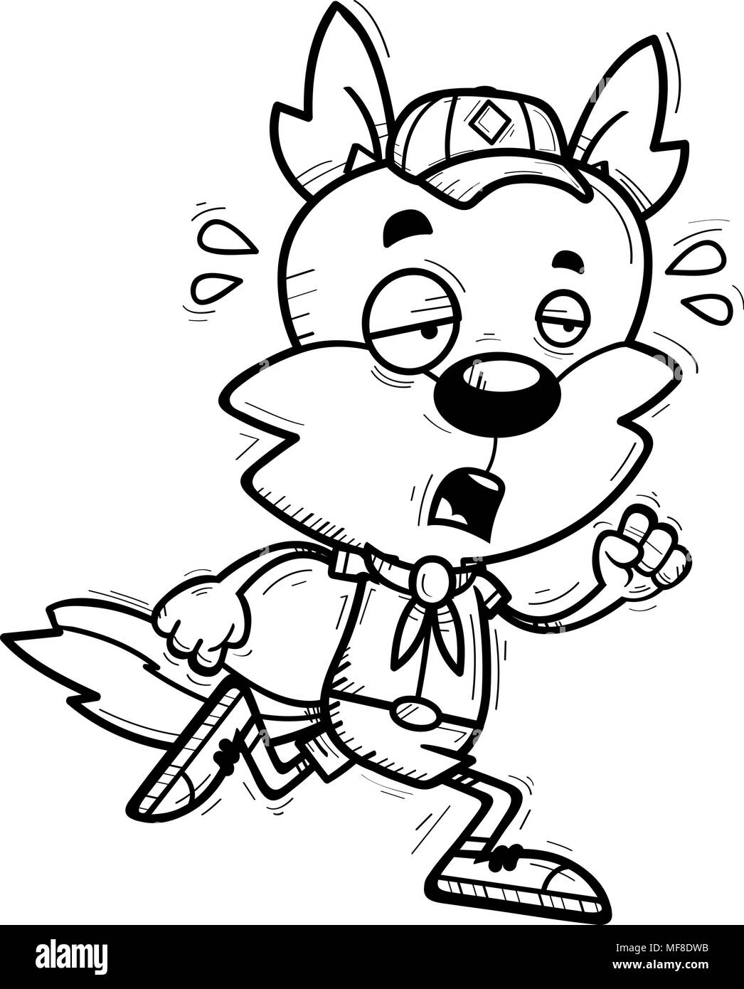 A cartoon illustration of a male wolf scout running and looking ...