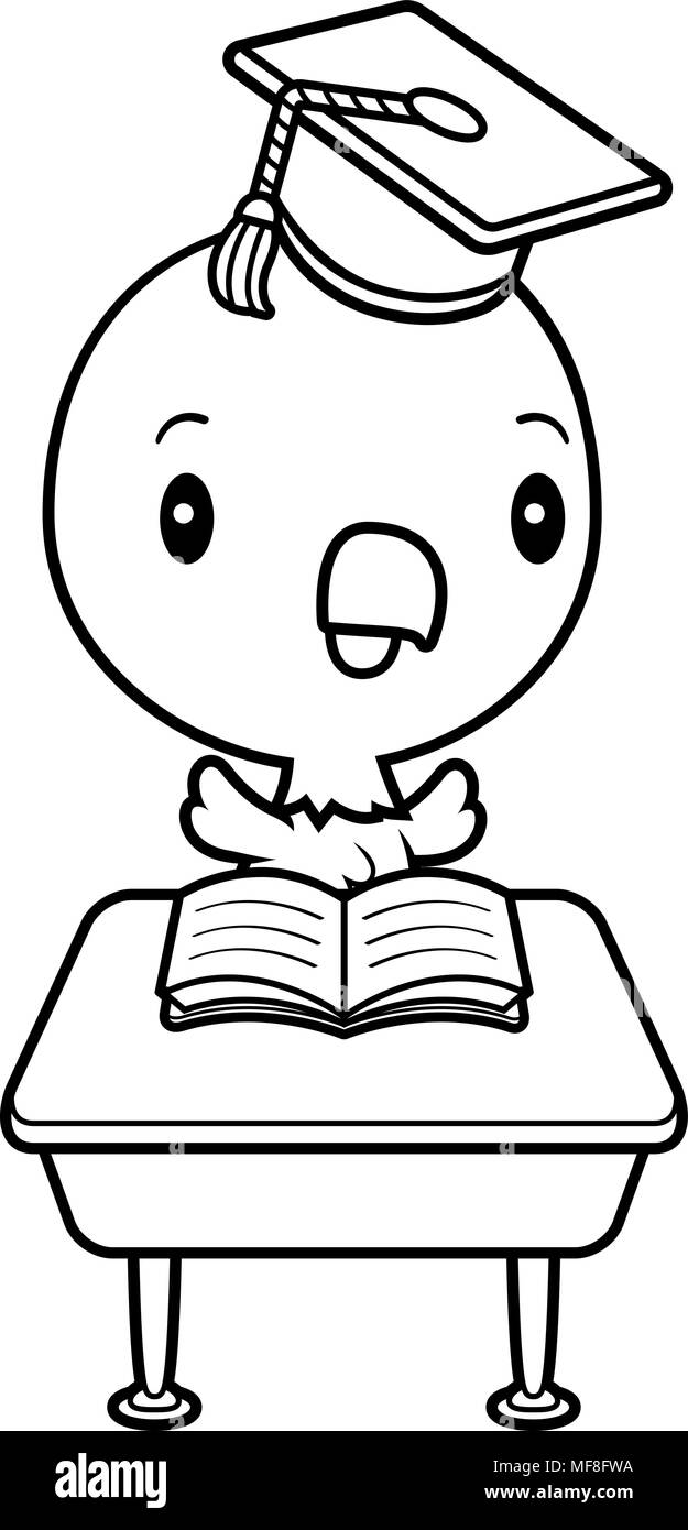 A cartoon illustration of a baby eagle student sitting at a classroom ...
