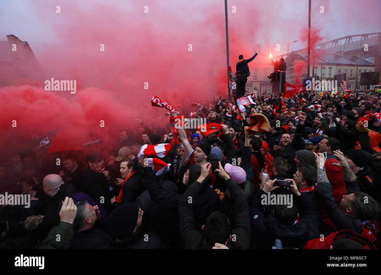 Fans let off flares before the UEFA Champions League, Semi Final First ...