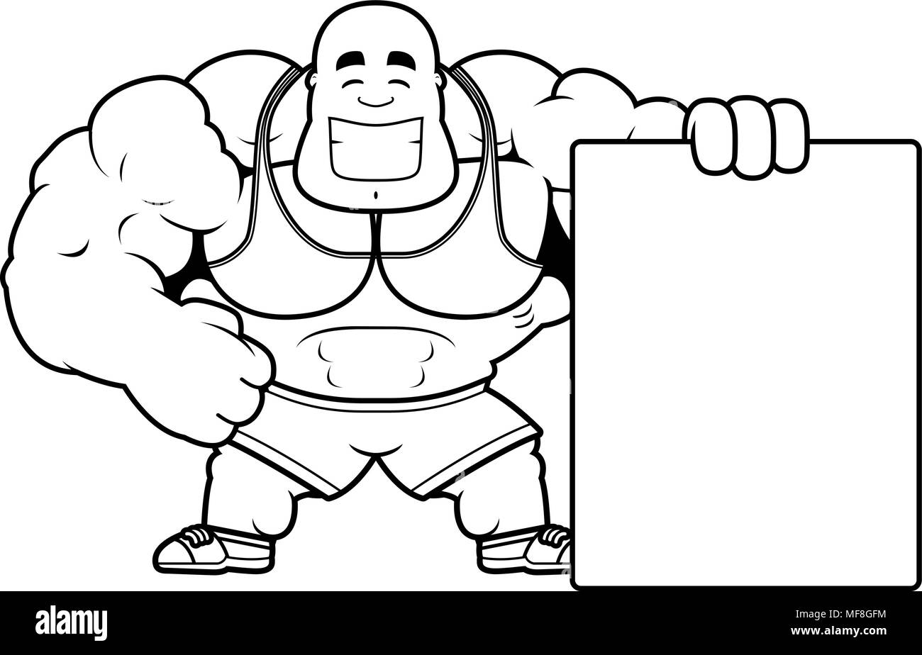 A cartoon illustration of a personal trainer with a sign Stock Vector ...