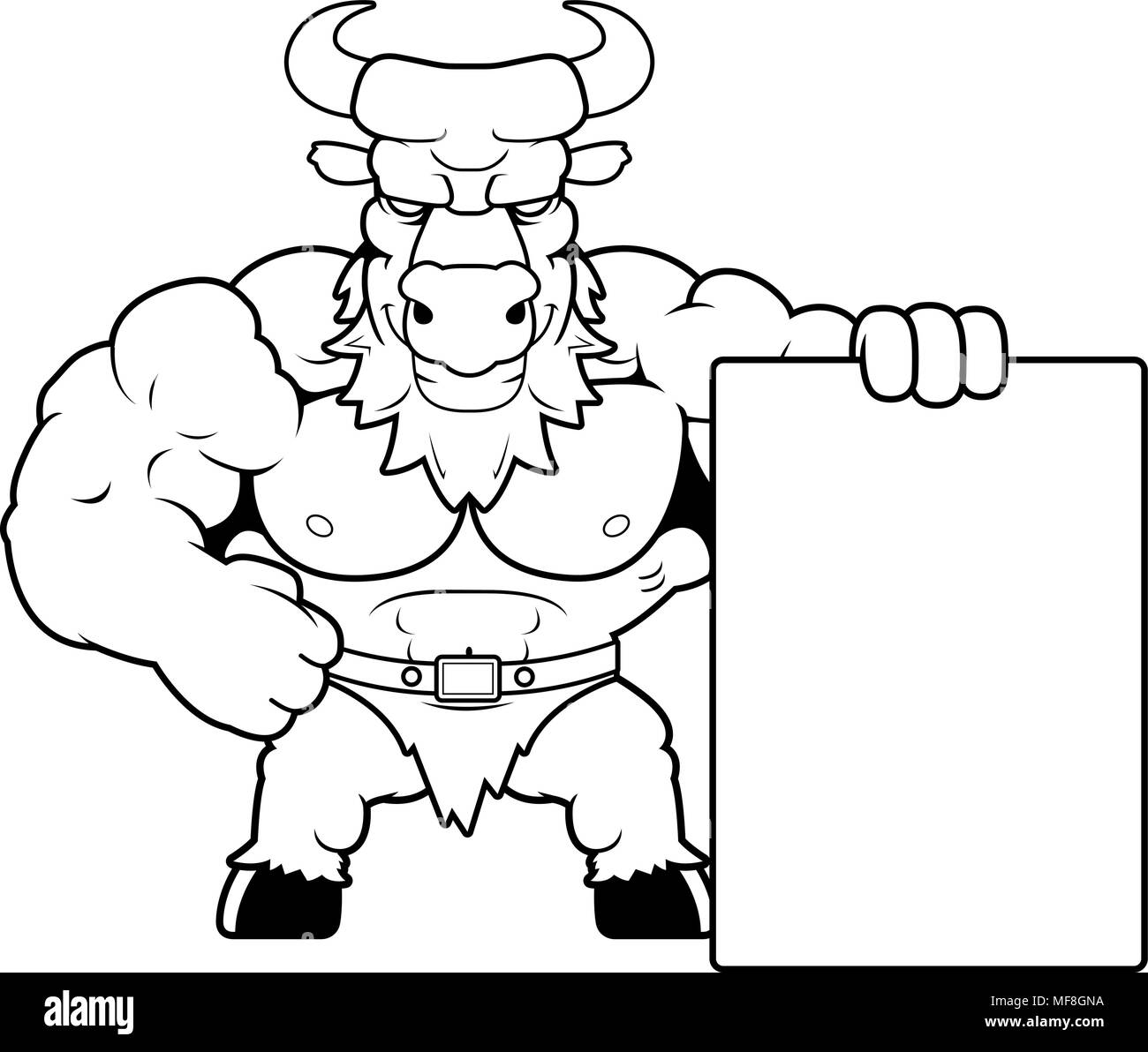 A cartoon illustration of a minotaur with a sign Stock Vector Image ...