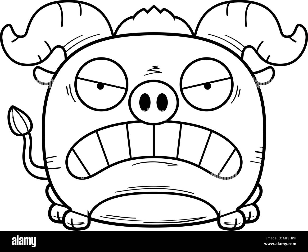 A cartoon illustration of a little blue ox with an angry expression ...