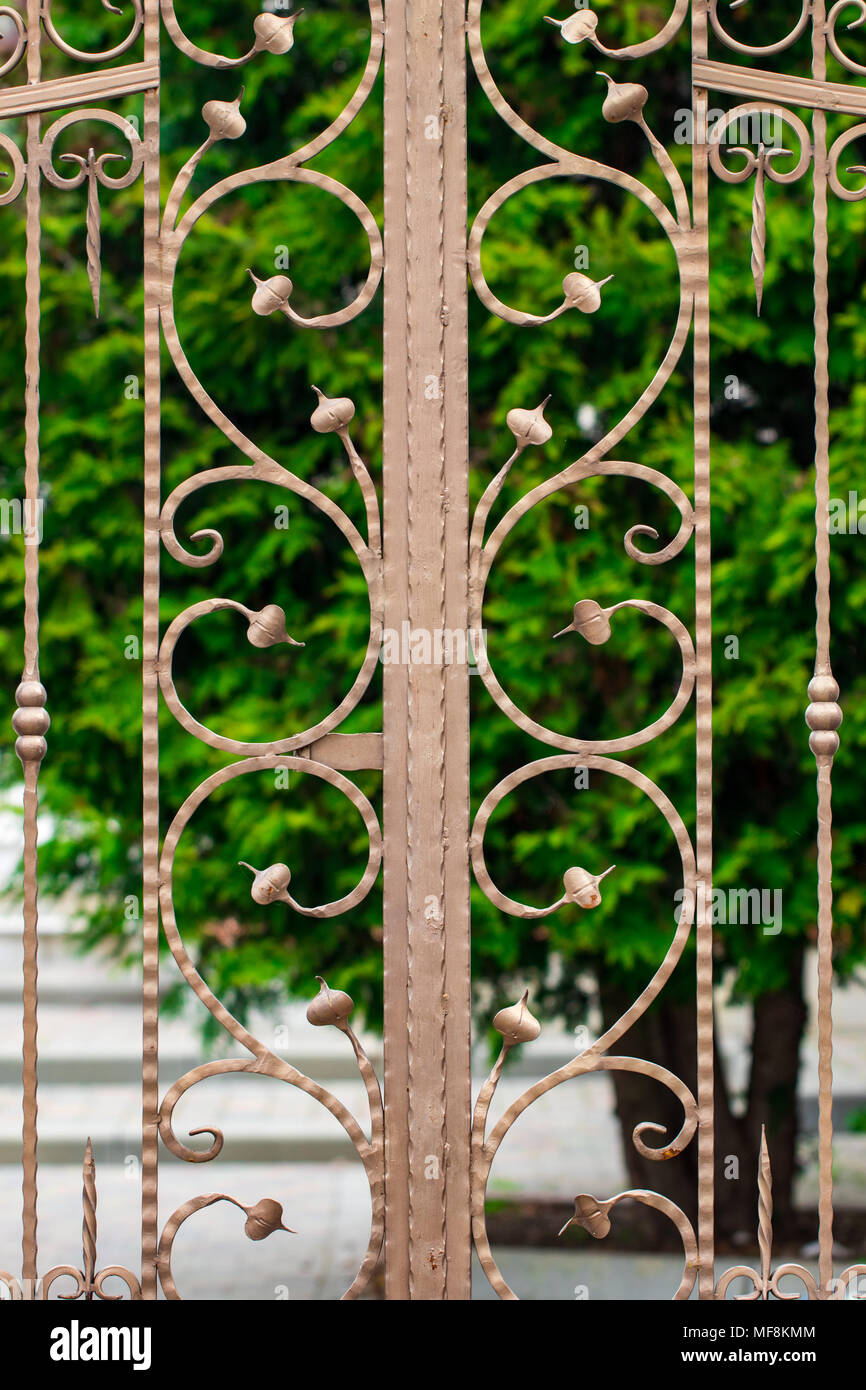 ornate wrought-iron elements of metal gate decoration Stock Photo - Alamy