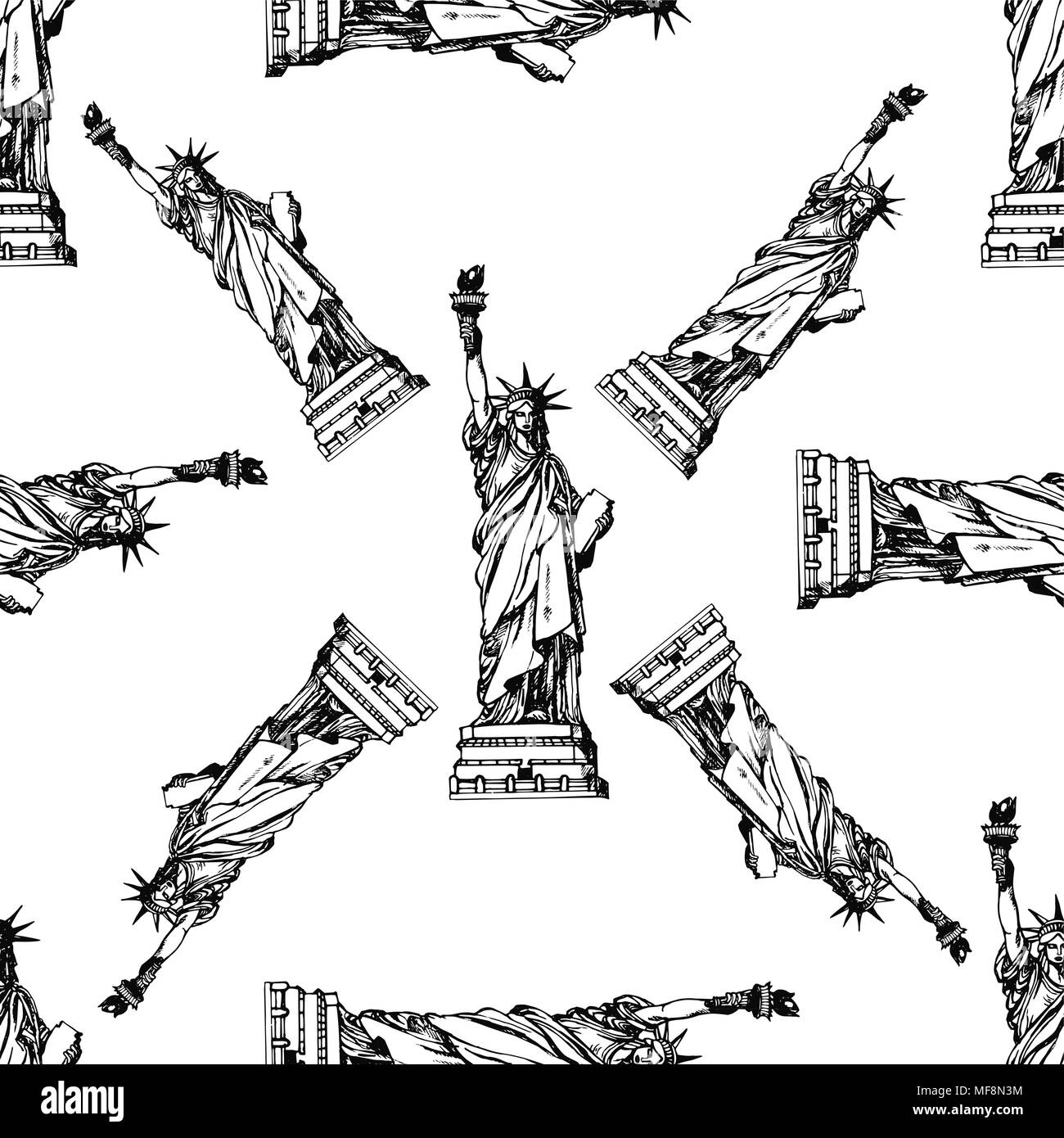 Seamless pattern of hand drawn sketch style Statue of Liberty. Vector ...