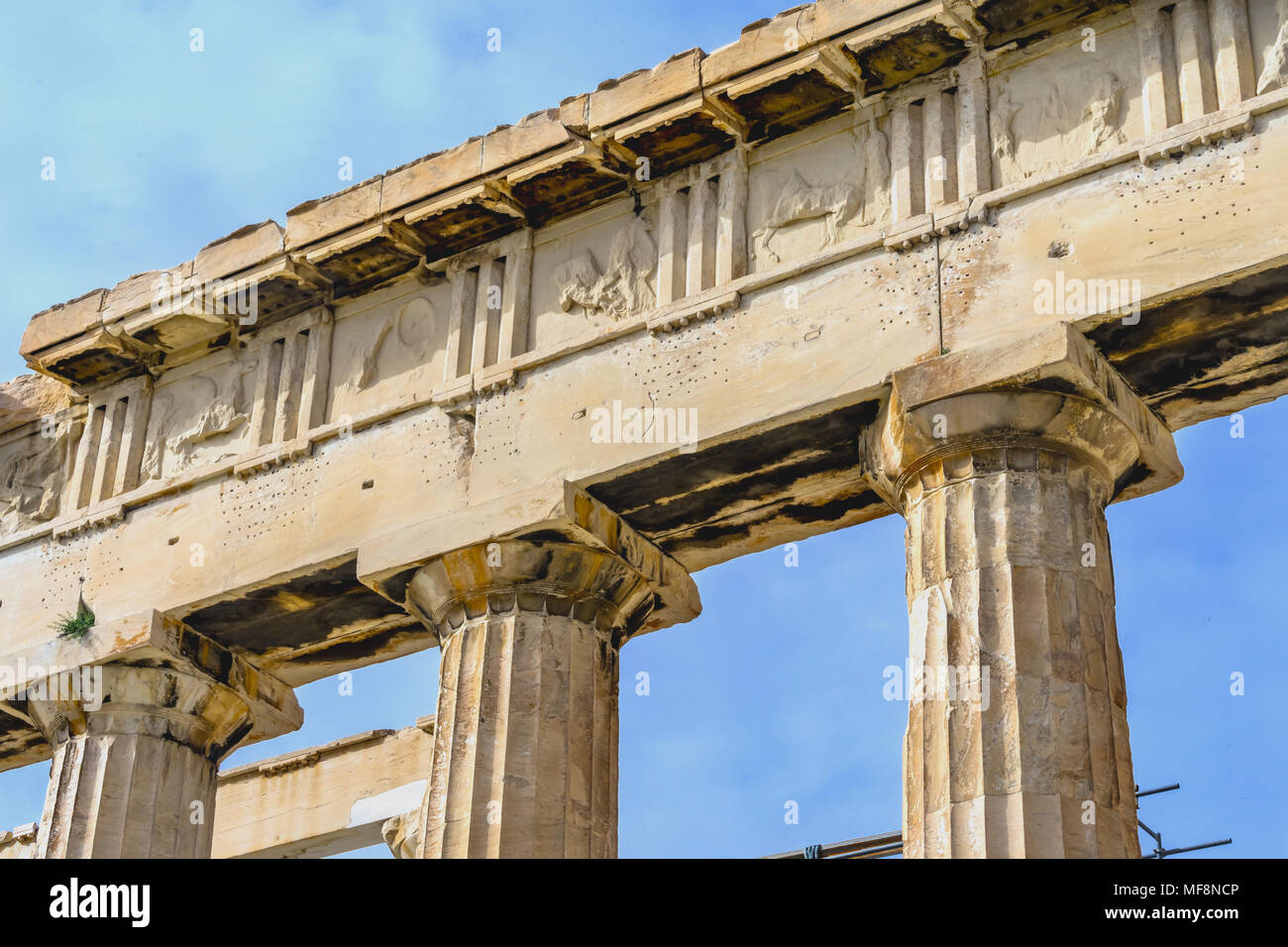 Statues Top Parthenon Acropolis Athens Greece. Parthenon is Temple to ...