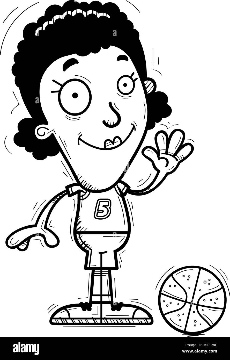 A cartoon illustration of a black woman basketball player waving Stock ...