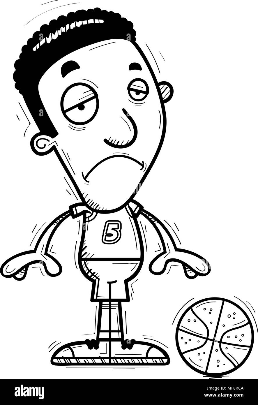 A cartoon illustration of a black man basketball player looking sad ...