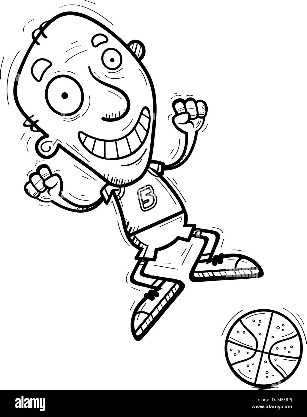 A cartoon illustration of a senior citizen man basketball player ...