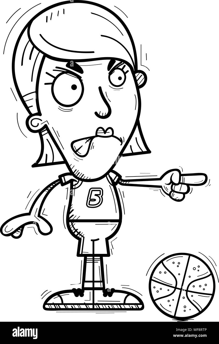 A cartoon illustration of a woman basketball player looking angry and ...