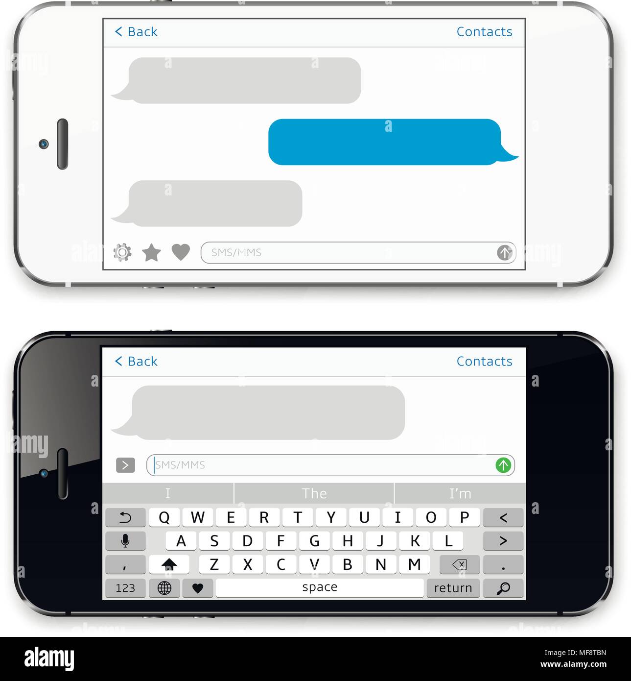 Smartphones black and white, chatting sms app template speech bubbles ...