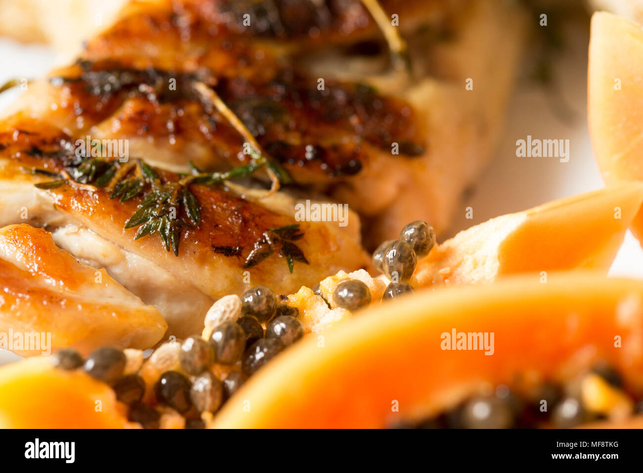 Chicken fillet on the bone grilled on a George Foreman Grill with fresh ...