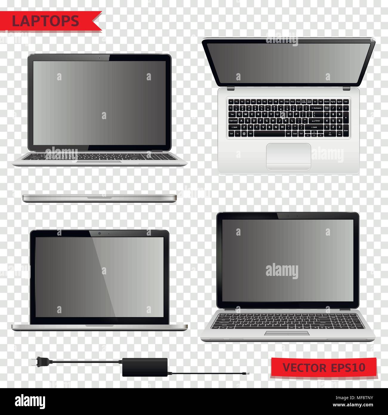 Set of laptops in different positions isolated on transparent ...