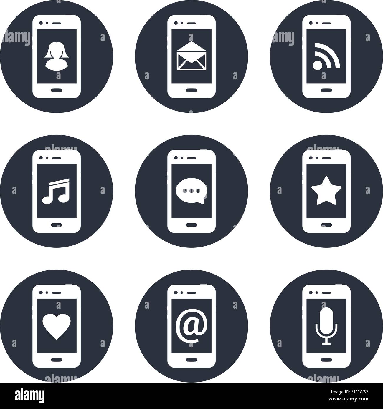 Mobile phones, smartphones, contact icons set Vector illustration Stock ...