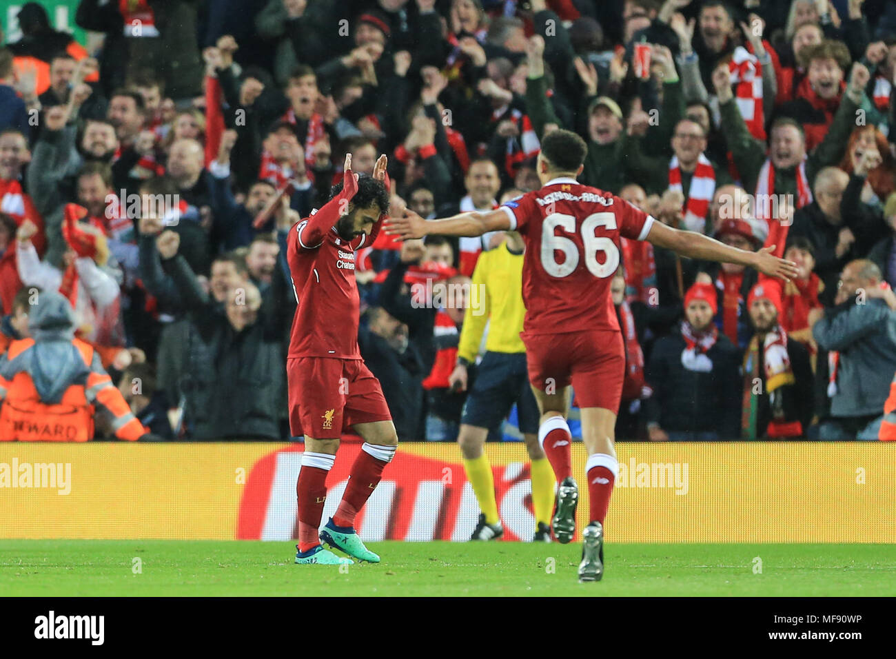 Mohamed salah of liverpool celebrates hi-res stock photography and ...