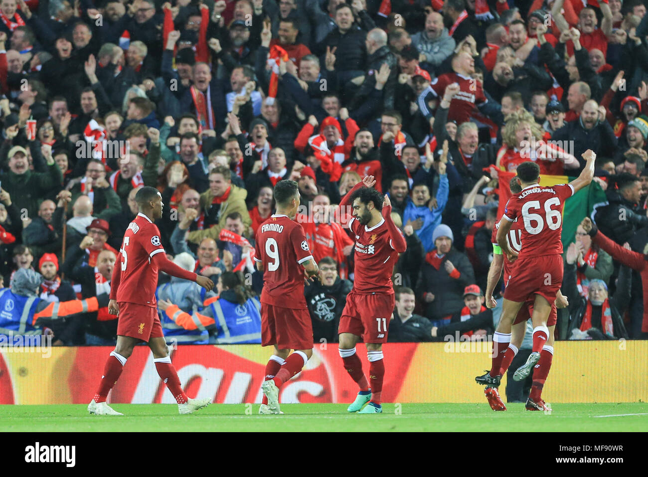 Mohamed salah of liverpool celebrates hi-res stock photography and ...