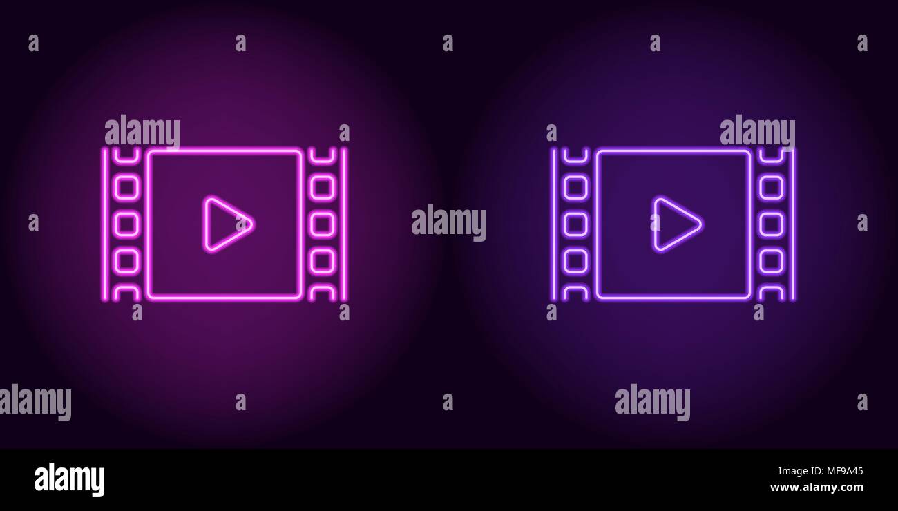 Neon cinema film in purple and violet color. Vector illustration of ...