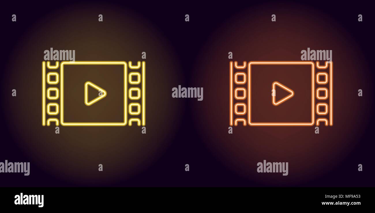 Neon cinema film in yellow and orange color. Vector illustration of ...