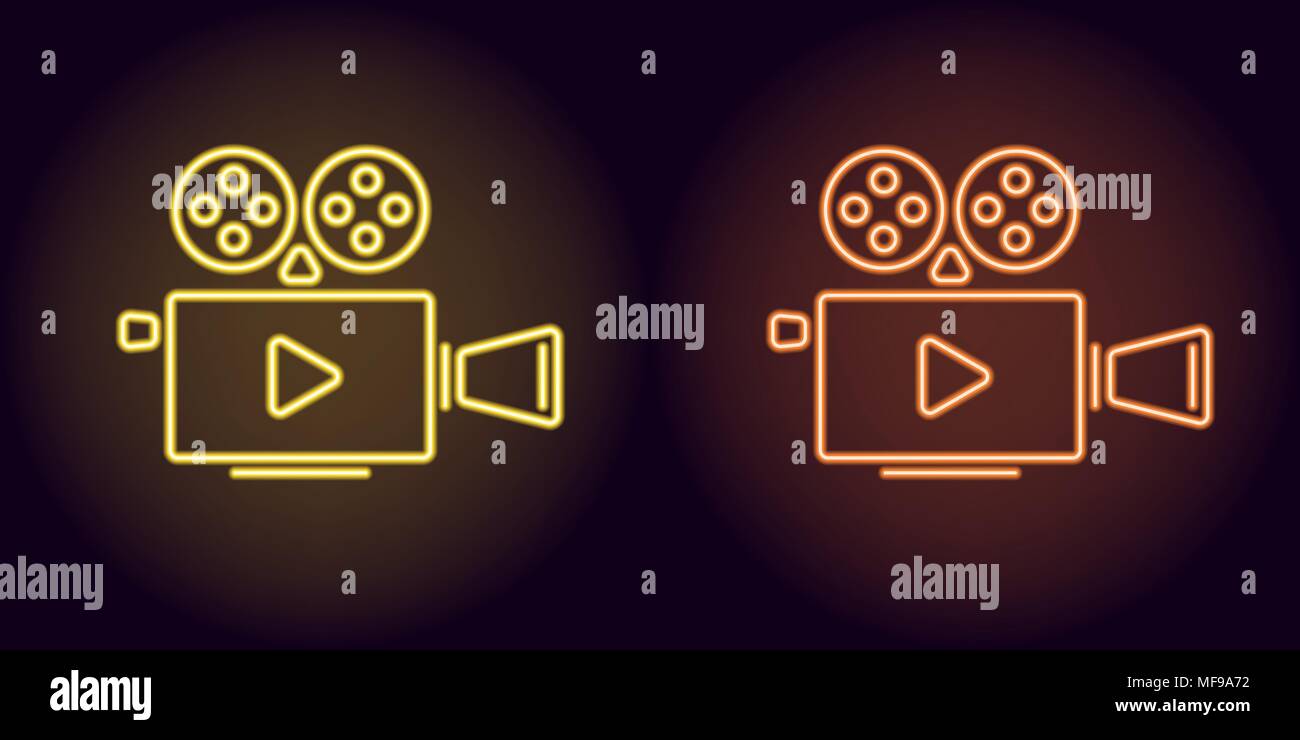 Neon cinema projector in yellow and orange color. Vector illustration ...