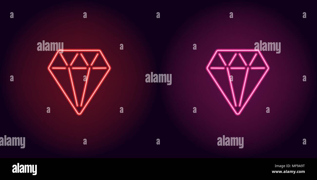 Neon diamond in red and pink color. Vector illustration of diamond ...