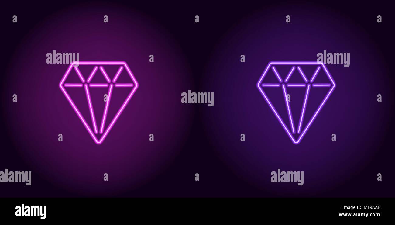 Neon diamond in purple and violet color. Vector illustration of diamond ...
