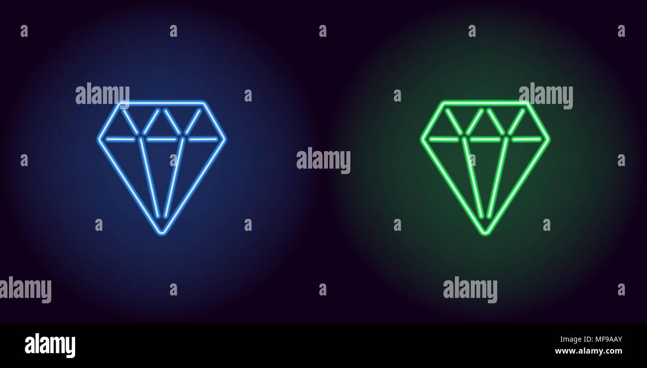Neon diamond in blue and green color. Vector illustration of diamond ...