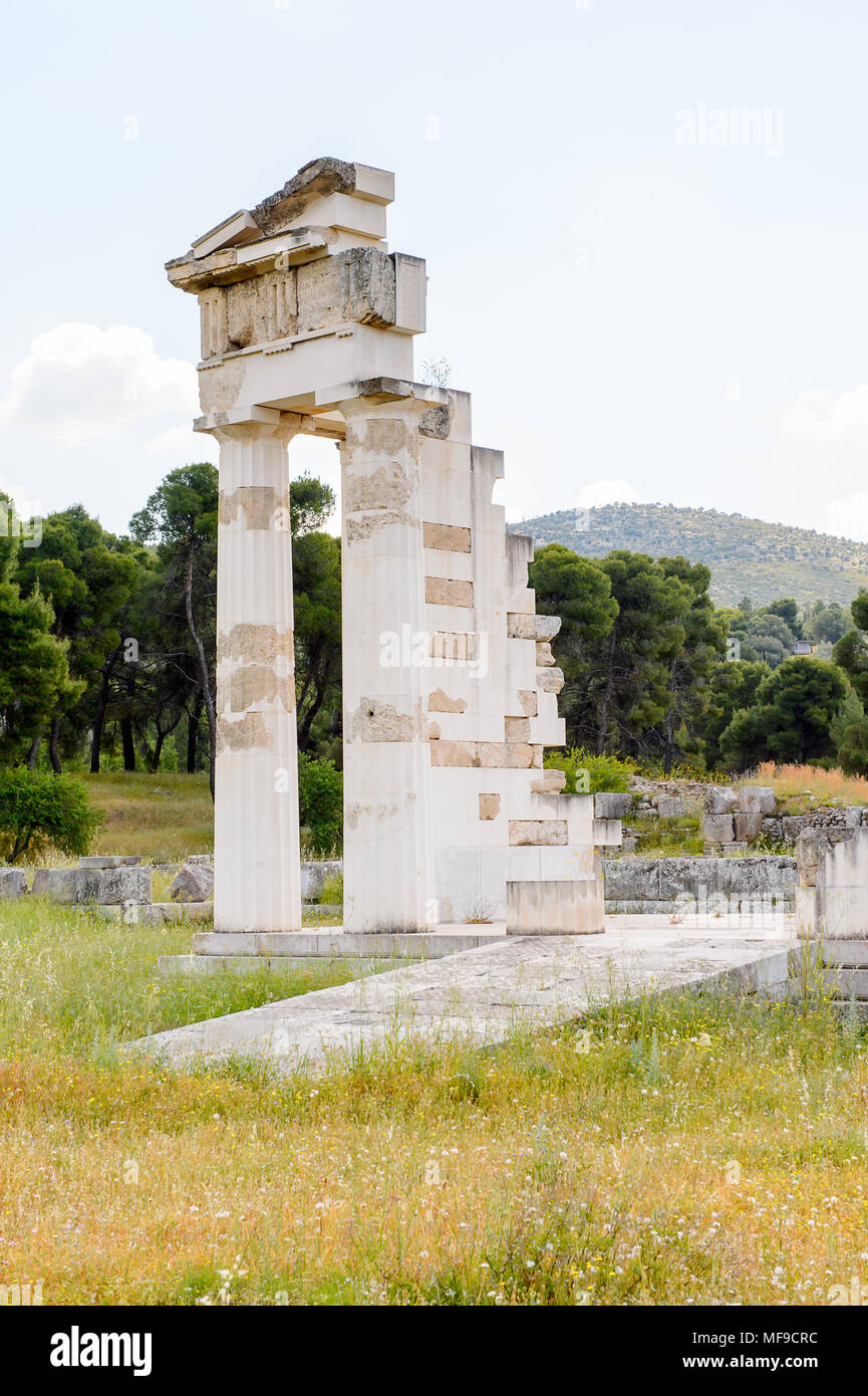 Colums of Abaton of Epidaurus, Peloponnese, Greece. UNESCO World ...