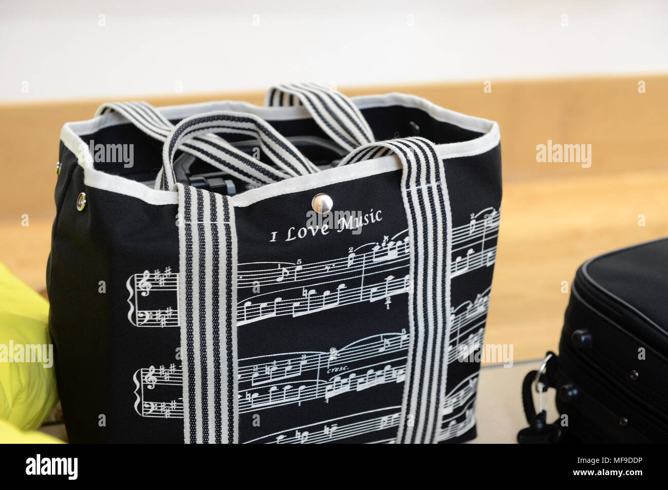 I love music bag at concert back stage Stock Photo - Alamy