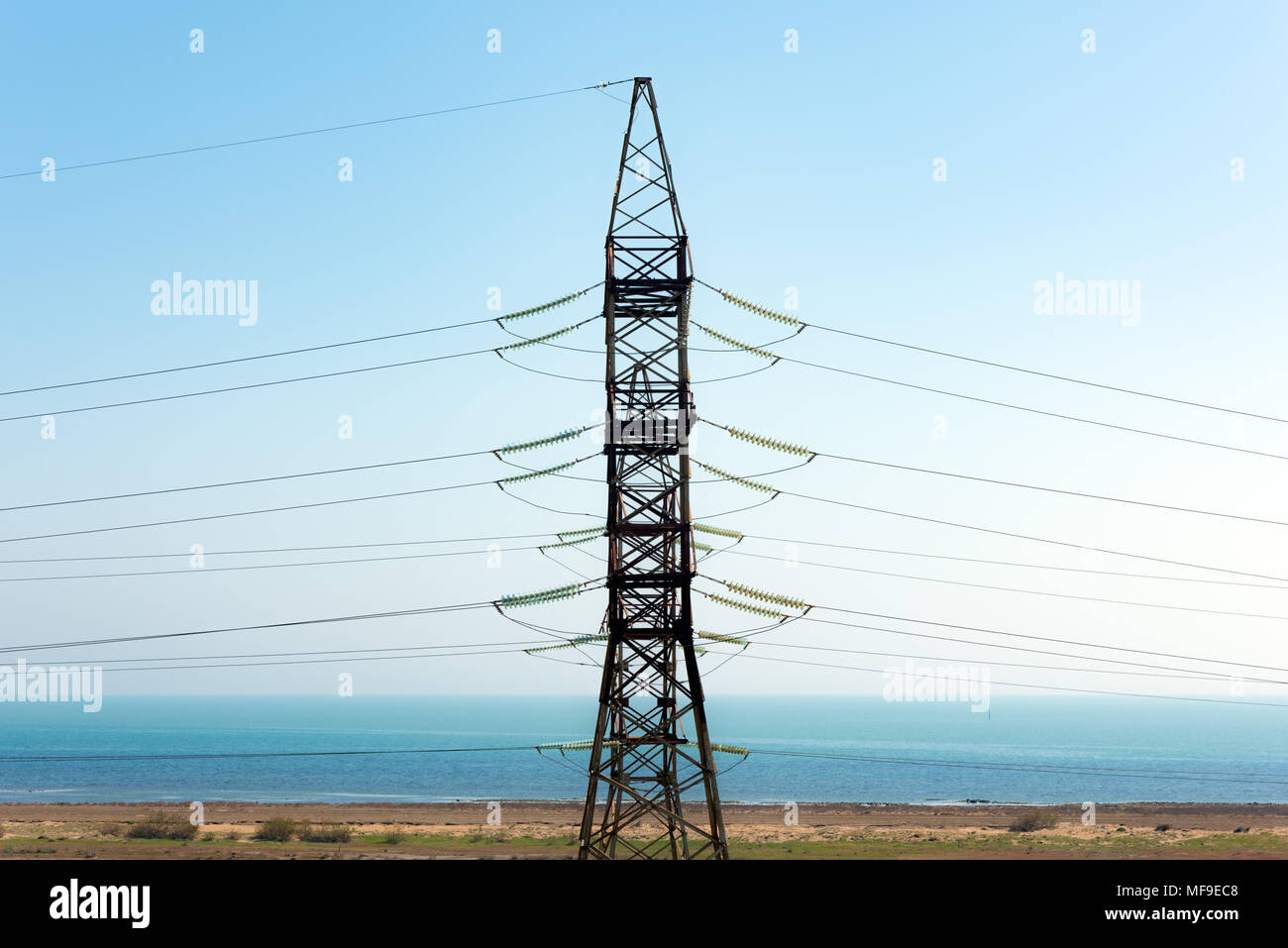 Power line support Stock Photo - Alamy