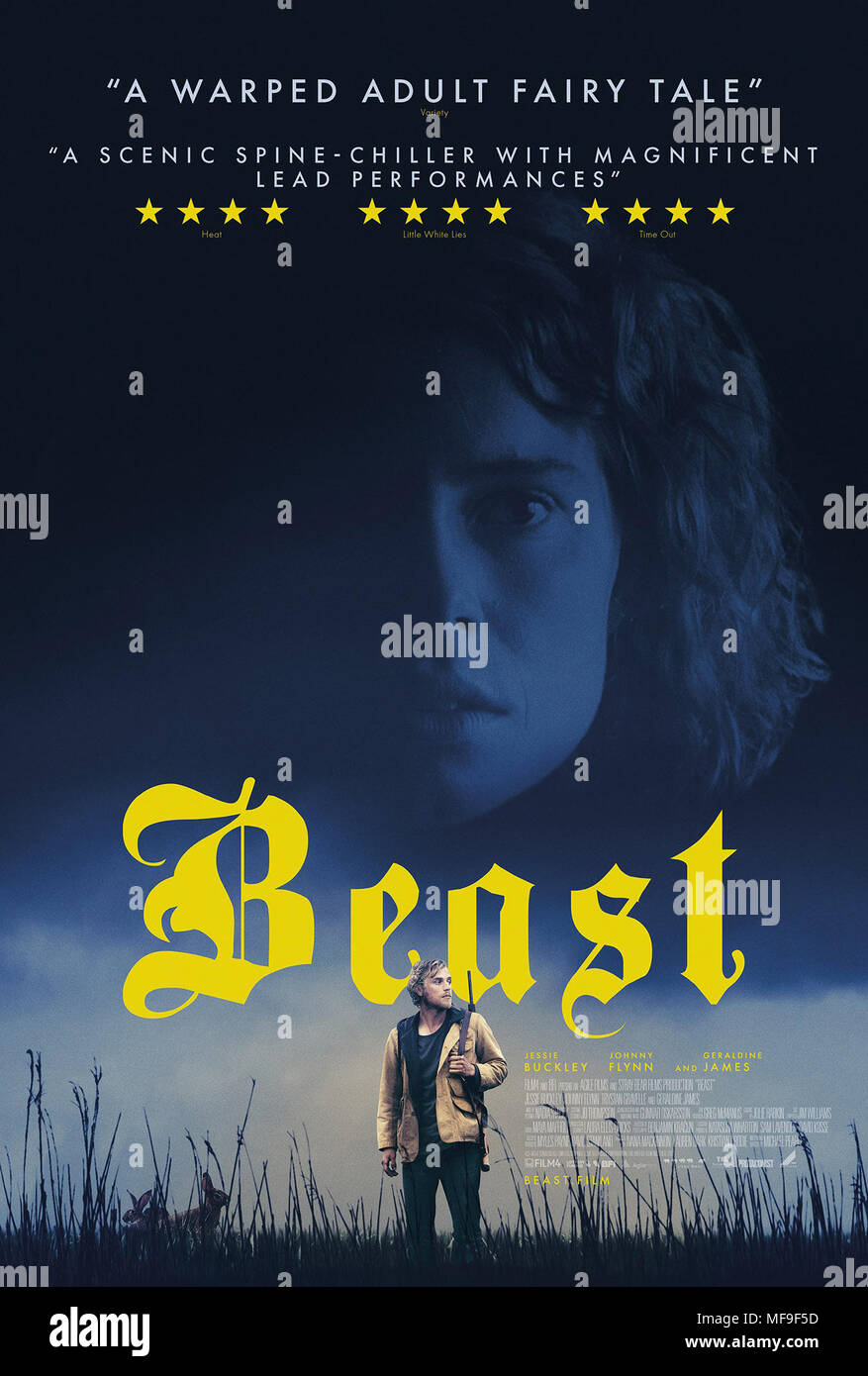 BEAST, British poster, from top: Jessie Buckley, Johnny Flynn, 2017 ...