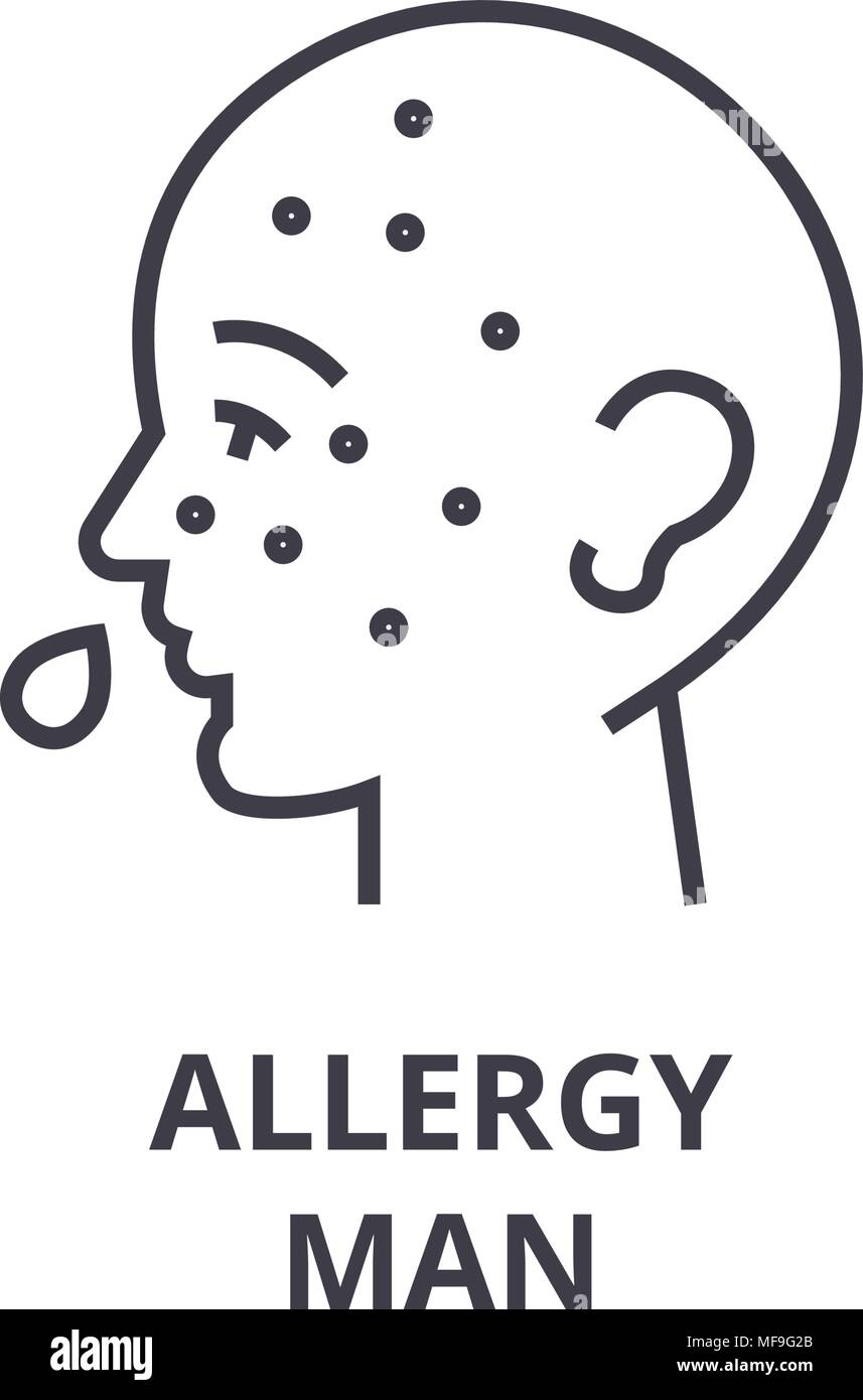 allergy man thin line icon, sign, symbol, illustation, linear concept ...