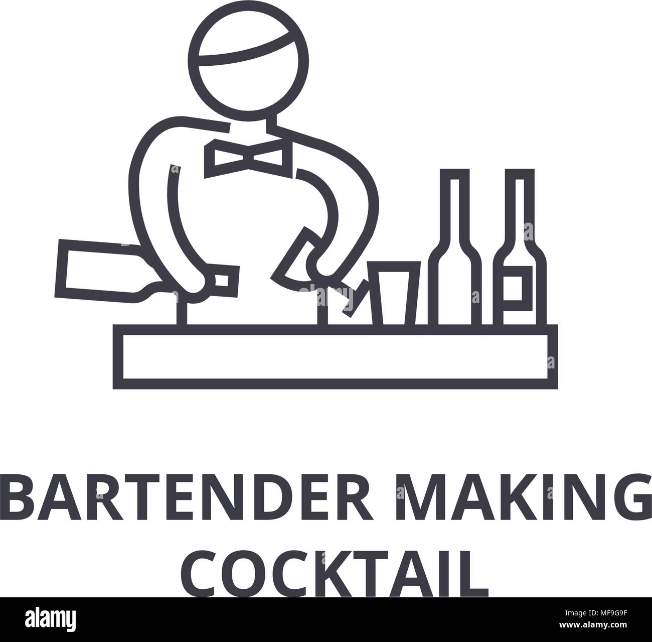 bartender making cocktail thin line icon, sign, symbol, illustation, linear concept, vector ...