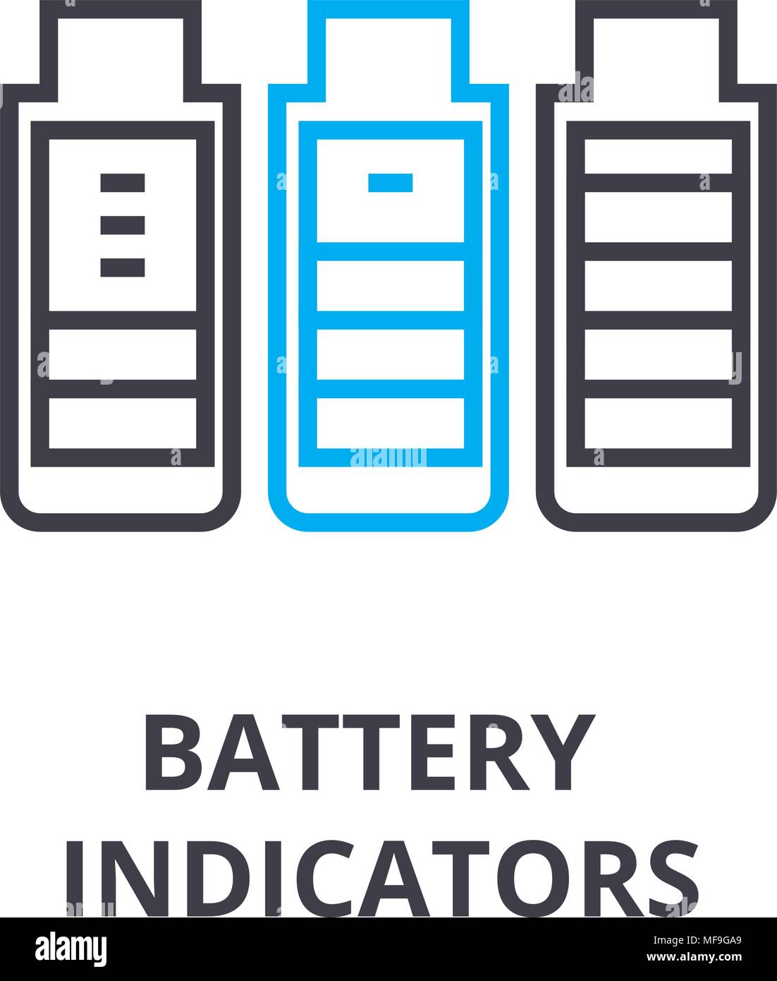 battery indicators thin line icon, sign, symbol, illustation, linear concept, vector Stock ...