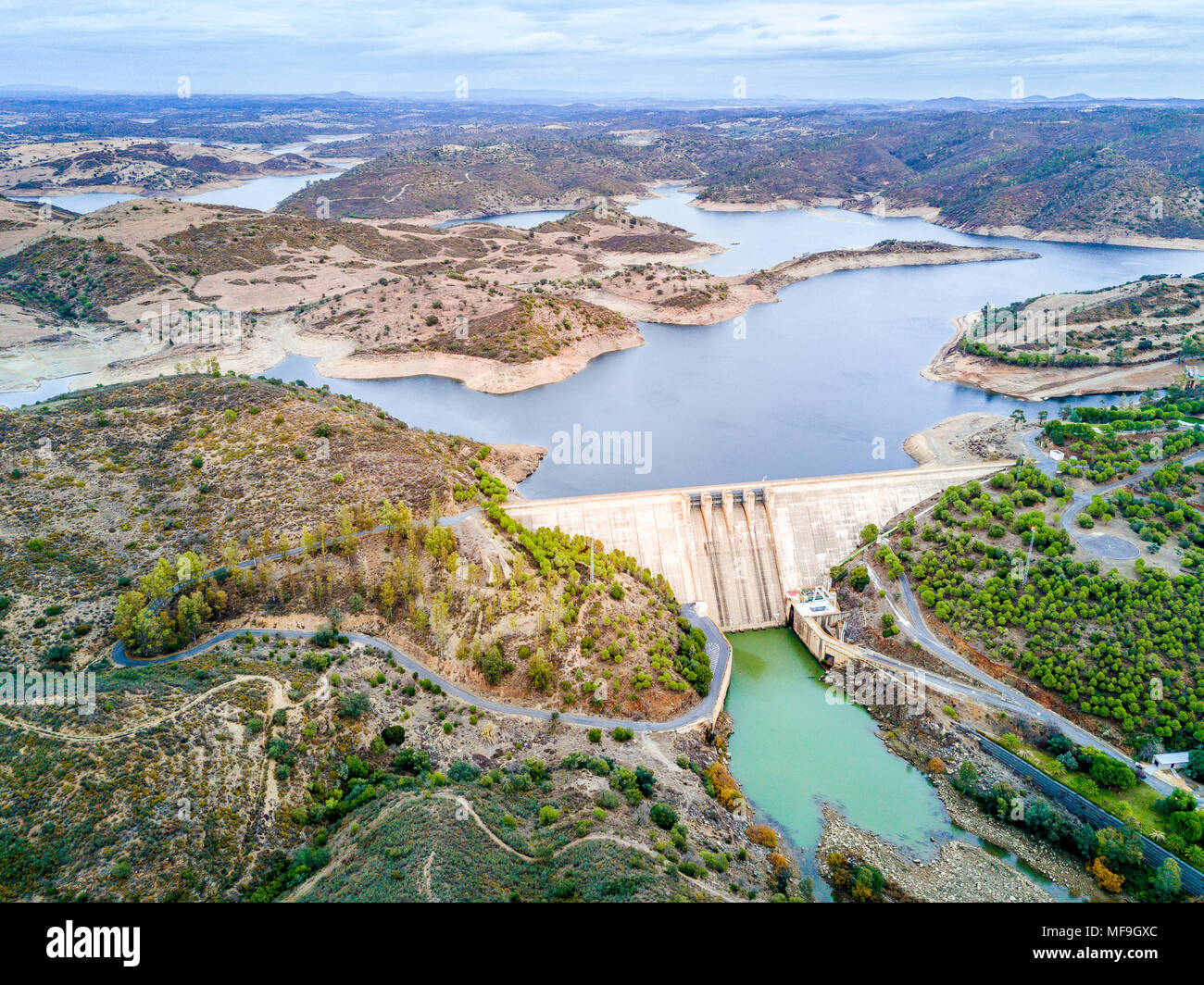 Alqueva Dam on Guadiana river in hilly Alentejo, Portugal Stock Photo ...