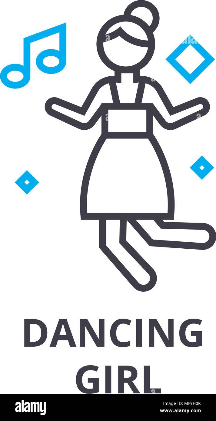 dancing girl thin line icon, sign, symbol, illustation, linear concept ...