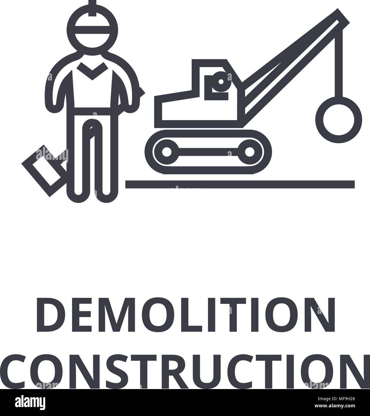 demolition construction thin line icon, sign, symbol, illustation, linear concept, vector Stock ...