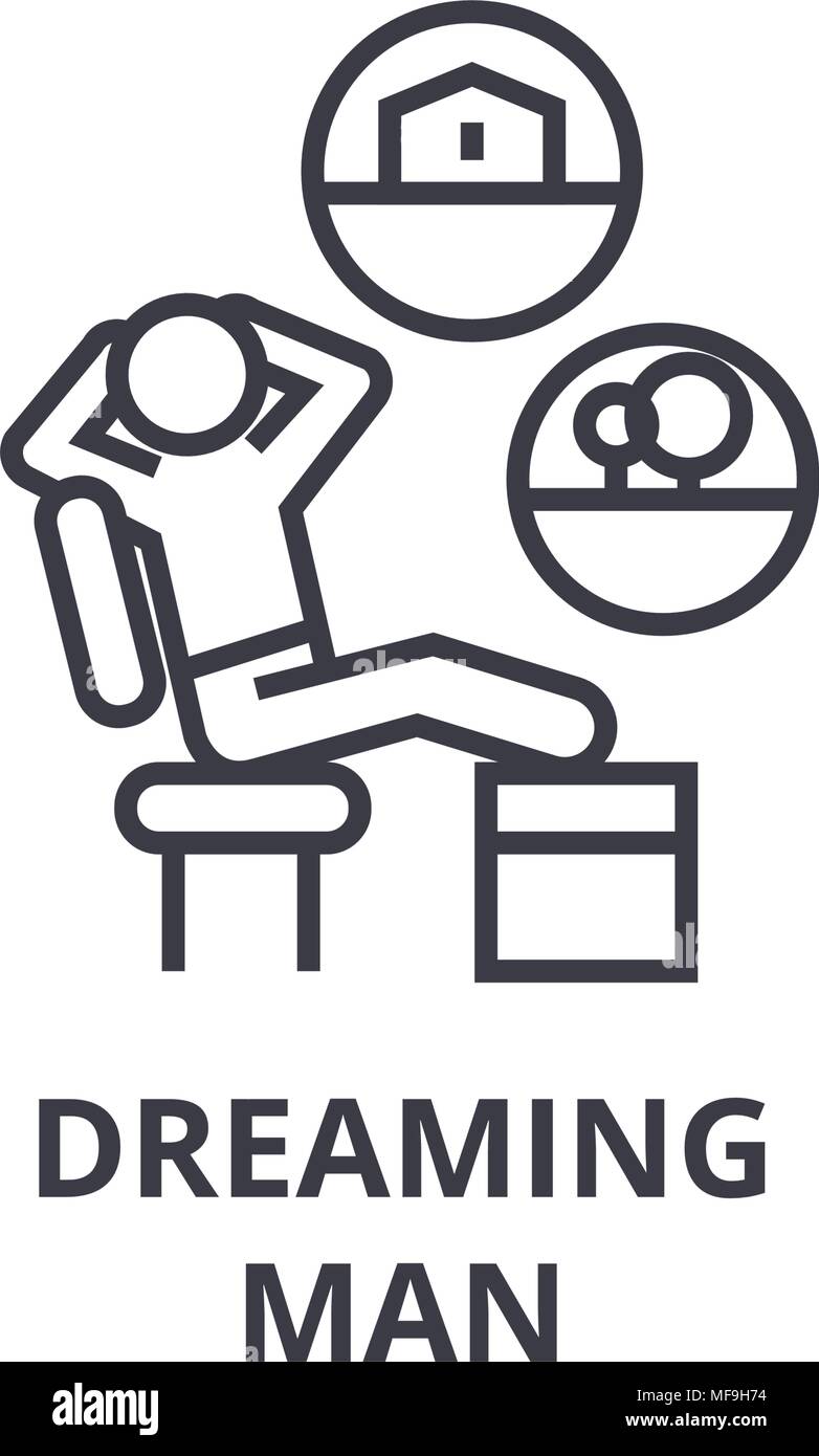 dreaming man thin line icon, sign, symbol, illustation, linear concept ...