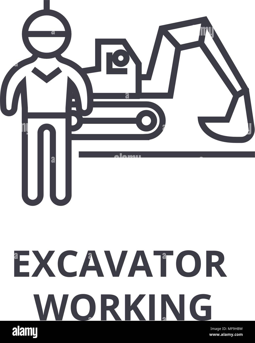 excavator working thin line icon, sign, symbol, illustation, linear concept, vector Stock Vector ...