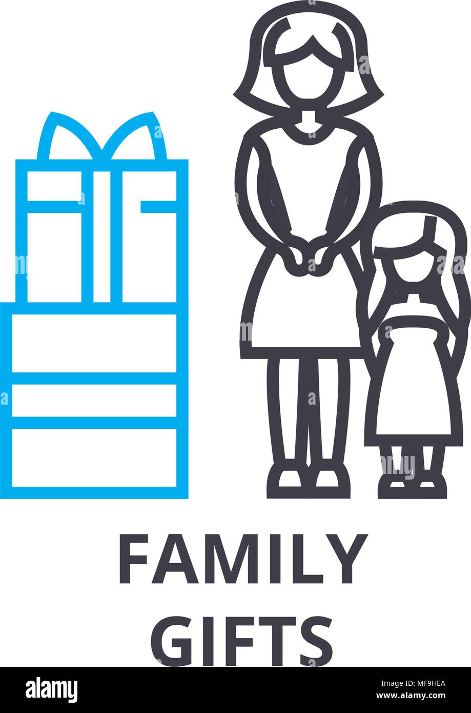 family gifts thin line icon, sign, symbol, illustation, linear concept ...
