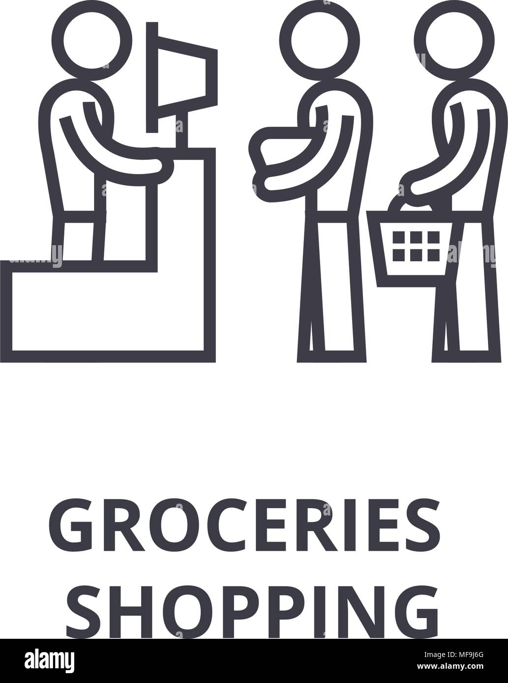 groceries shopping thin line icon, sign, symbol, illustation, linear ...