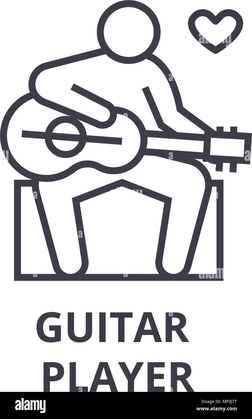 guitar player thin line icon, sign, symbol, illustation, linear concept ...