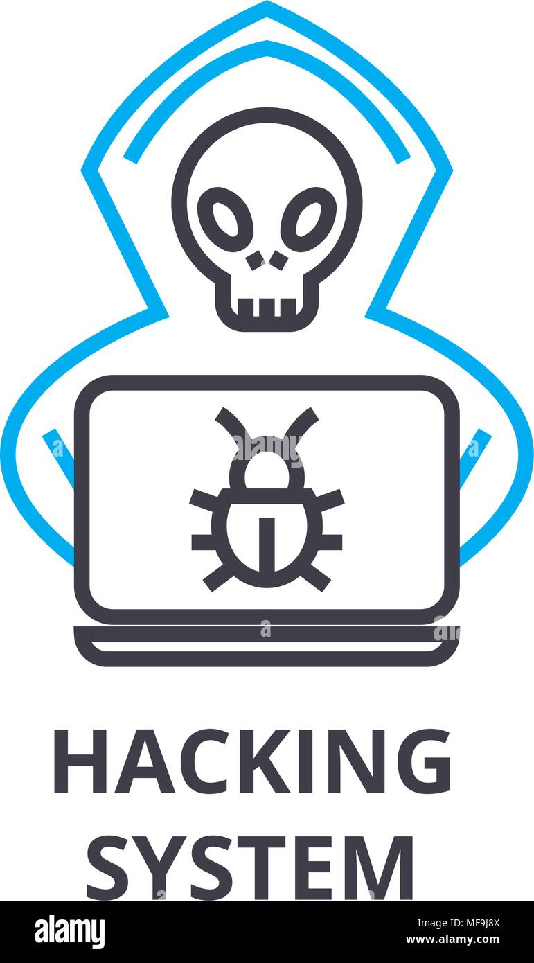 hacking system thin line icon, sign, symbol, illustation, linear ...