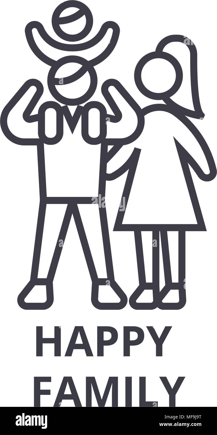 happy family thin line icon, sign, symbol, illustation, linear concept ...